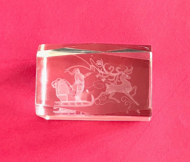 CHRISTMAS SANTA SLEIGH Reindeer Etched Clear Paperweight 3" $12.99 ...