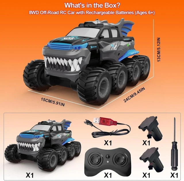 8WD AMPHIBIOUS RC Monster Truck – Waterproof Off-Road Car w/ 2 ...