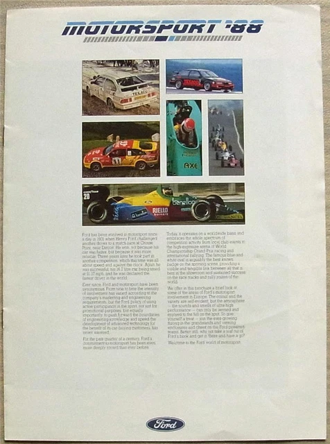FORD MOTORSPORT PUBLICITY Brochure 1988 Formula 1 RALLYCROSS Touring ...