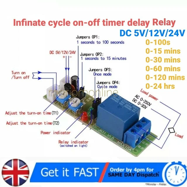 5V 12V 24V Infinite Cycle Delay Time Timer Relay Turn ON OFF Switch Loop Module £7.49 - PicClick UK