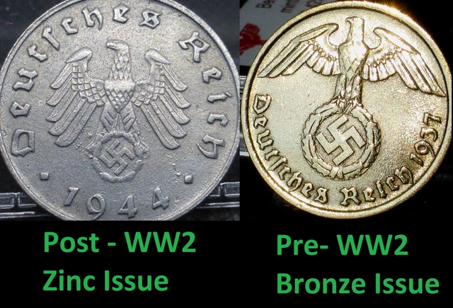 NAZI GERMANY PRE and Post WW2 Rare Coin Set 10 Reichspfennig Third ...