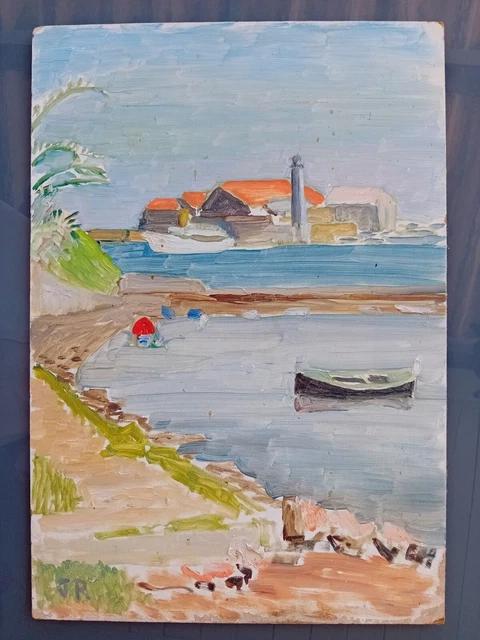 ANCIEN TABLEAU MARINE bâteau PORT d'ANTIBES 1969 peinture JR bord de MER plage EUR 79,00 ...