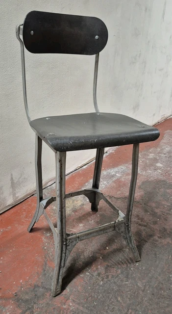 VINTAGE TAN-SAD INDUSTRIAL Machinists Factory Chair Metal Stool £60.00 ...