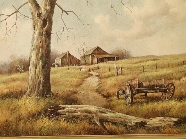 TABLEAU PEINTURE SIGNÉ Roy Reece huile sur toile 1970 artiste américain ...