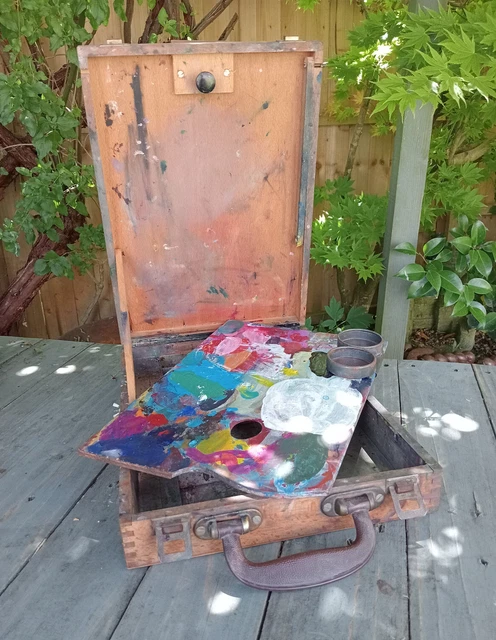 VINTAGE PORTABLE TABLE Top Artist's Easel Metal Compartments + Palette ...