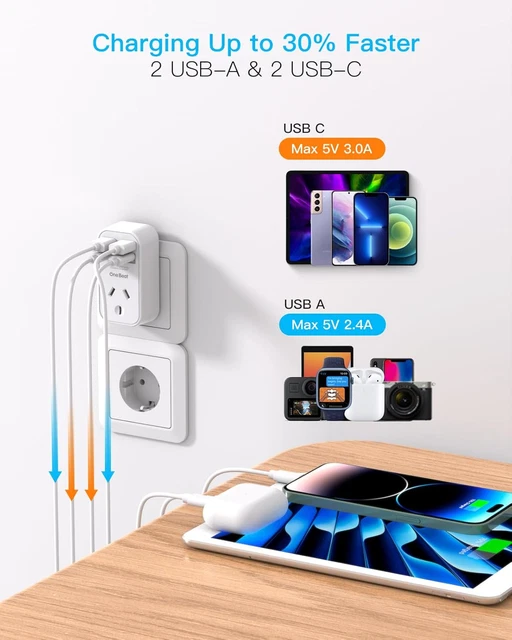 AU TO EU Travel Adapter,Type E/F International Power Adapter with 4 USB ...