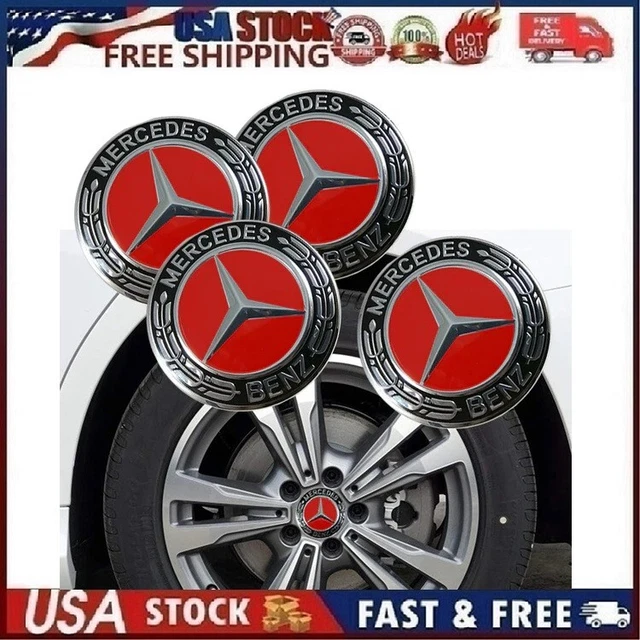 4X MERCEDES-BENZ CLASSIC RED Wheel Center Hub Caps Emblem 75MM Laurel ...