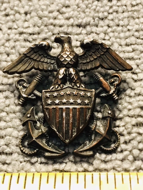 WW2 US NAVY Officer Cap Insignia Device Rare PASQUALE Sterling Badge ...