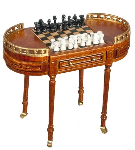 GEORGE HOUSE DOLLS 1st Era 17c Chess Table & Pieces Walnut JBM Study ...