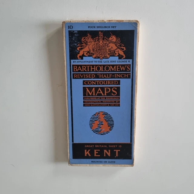 BARTHOLOMEW HALF INCH Contoured Map Kent Great Britain Sheet 10 Cloth ...