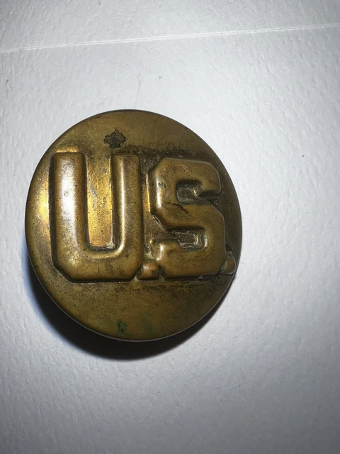 VINTAGE WWII ROUND Solid Brass Metal US Insignia Military Army Button ...