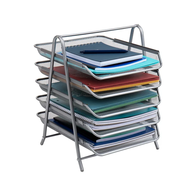 5-TIER PAPER TRAY Desktop Organizer Office File Storage Metal Mesh ...
