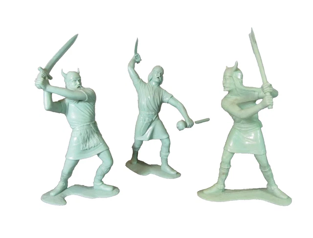 VINTAGE 3 LOUIS MARX & CO. 6" Inch Green VIKING Figures Excellent ...
