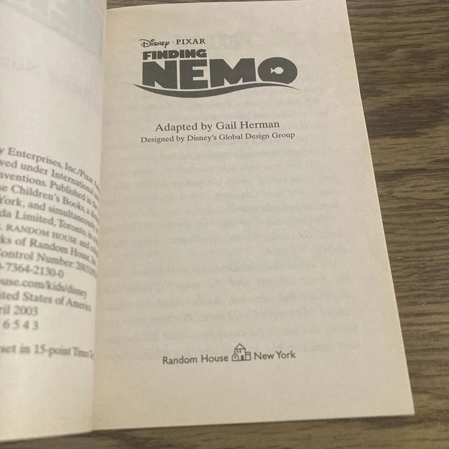 DISNEY PIXAR FINDING NEMO the Junior Novelization 2003 Random House ...