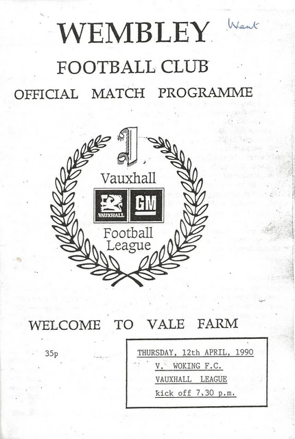 FOOTBALL PROGRAMME WEMBLEY v WOKING Apr 1990 £1.35 - PicClick UK