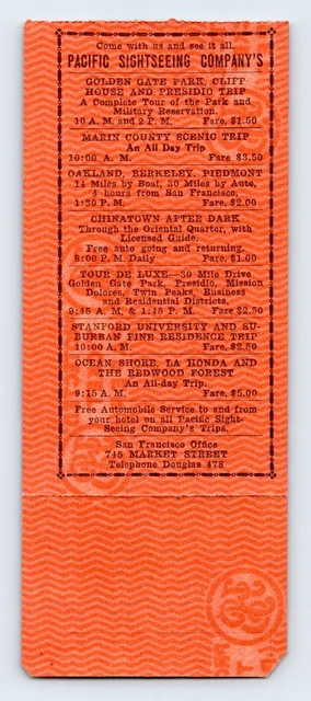 1920S TICKET PACIFIC Sightseeing Company San Francisco 30 Mile Tour De ...