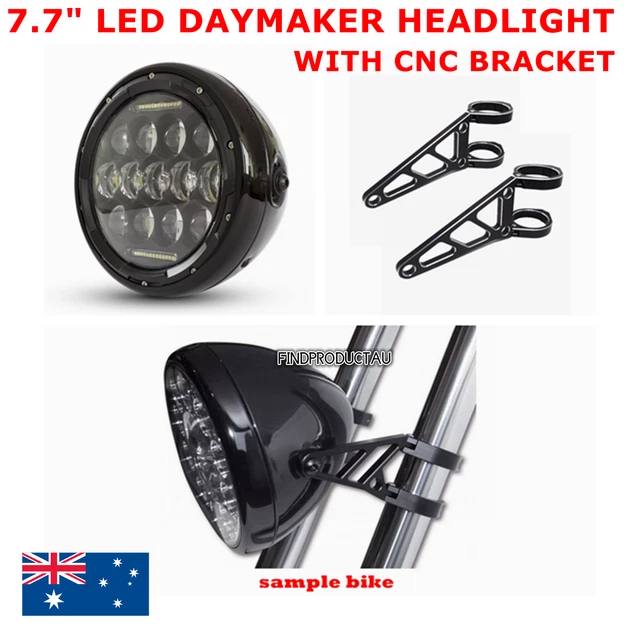 7& LED RETRO headlight daymaker + CNC bracket cafe racer bobber project ...