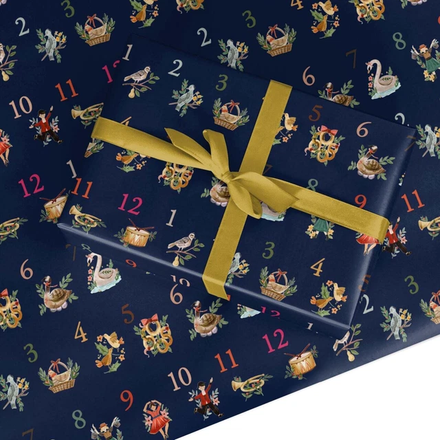 12 DAYS OF Christmas Navy Blue Wrapping Paper Gift Wrap £4.99 - PicClick UK