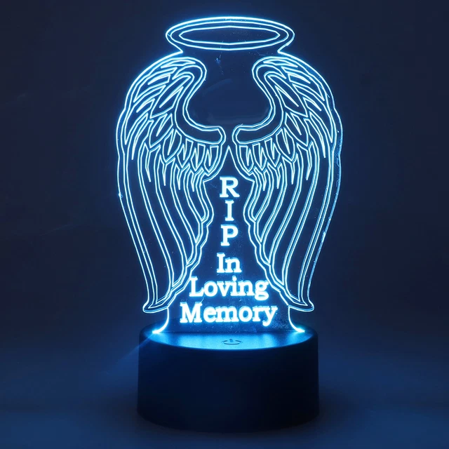 3D ANGEL WING Night Light Acrylic Flat 7 Colors LED Touch Lamp USB And ...