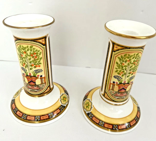 PAIR CANDLESTICKS-ROYAL WORCESTER Versailles Pattern-Orange Tree-retro ...