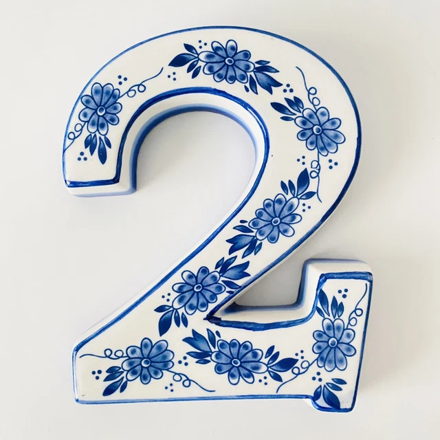 DUTCH DELFT BLUE White Floral Porcelain House Number 2 Netherlands $20. ...