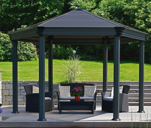 CHARCOAL GARDEN VERANDA Pergola Carport Hexagonal 3M X 4M Hot Tub ...
