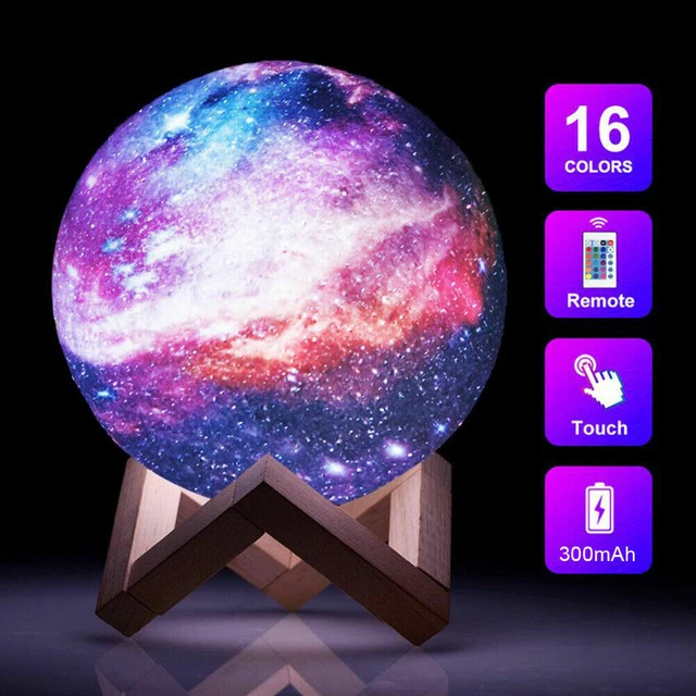 16 COLORS LED USB Star Galaxy Moon Lamp w/ Stand Remote 3D Bedroom ...