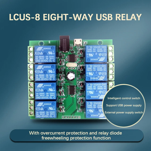 8 CHANNEL 5V USB Relay Board Module Computer PC Smart Control Switch ...