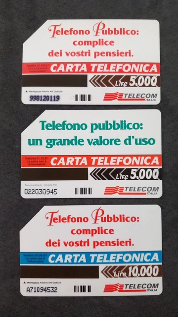 SCHEDE TELEFONICHE TELECOM Serie "Telefono Pubblico" nr.3 usate EUR 6,00 - PicClick IT