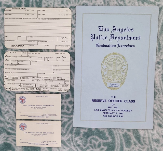 LOS ANGELES POLICE Dept Graduation Exercises Reserve Class 1991 Program ...