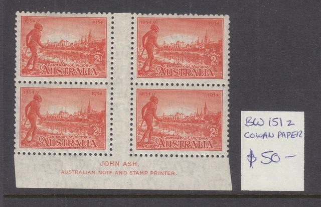 1934 VICTORIAN CENTENARY 2d IMPRINT BLOCK OF 4 STAMPS ARE MUH SMALL ...