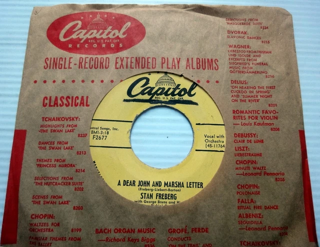 STAN FREBERG 45 A Dear John & Marsha Lettre Capitol Étiquette W ...