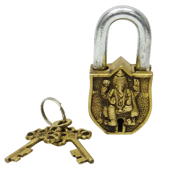 LORD GANESHA DESIGN Padlock Brass Handmade Temple Door Lock Hindu ...