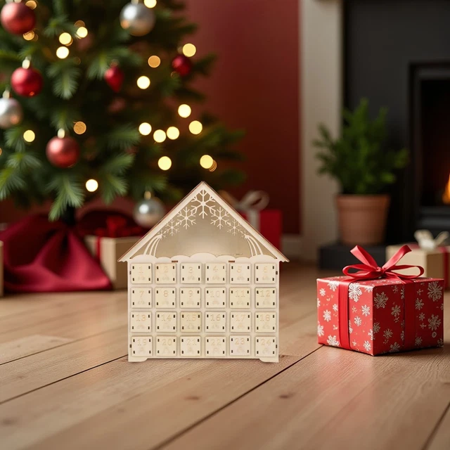 WOODEN CHRISTMAS CALENDAR Decor Countdown Fillable Advent Tabletop $52. ...