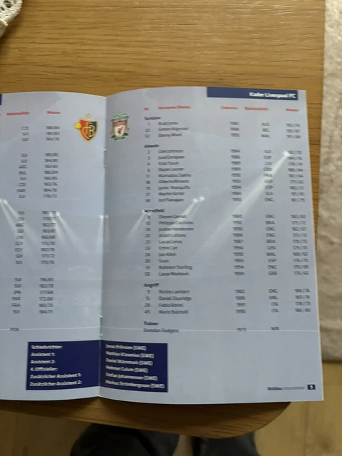 RARE FOOTBALL PROGRAMME 2014 Fc Basel 1893 V Liverpool £3.28 - PicClick UK