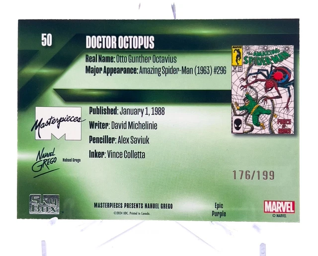 2024 MARVEL MASTERPIECES Nahuel Grego #50 Doctor Octopus - Epic Purple ...