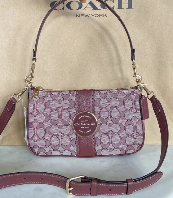 COACH C8306 LONNIE Shoulder Bag In Signature Jacquard And Leather Wine ...
