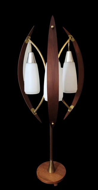 MCM DANISH BENT Teak Architectural Eames Era Vtg Cylinder Glass Shade ...