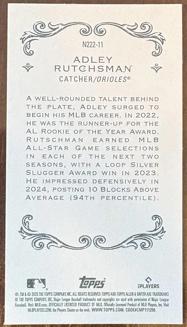 ADLEY RUTSCHMAN MINI 1889 N22 2025 Topps Allen & Ginter N222-11 Orioles ...