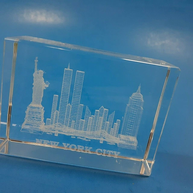 NEW YORK CITY Paperweight Twin Towers Statue of Liberty Laser Etched ...