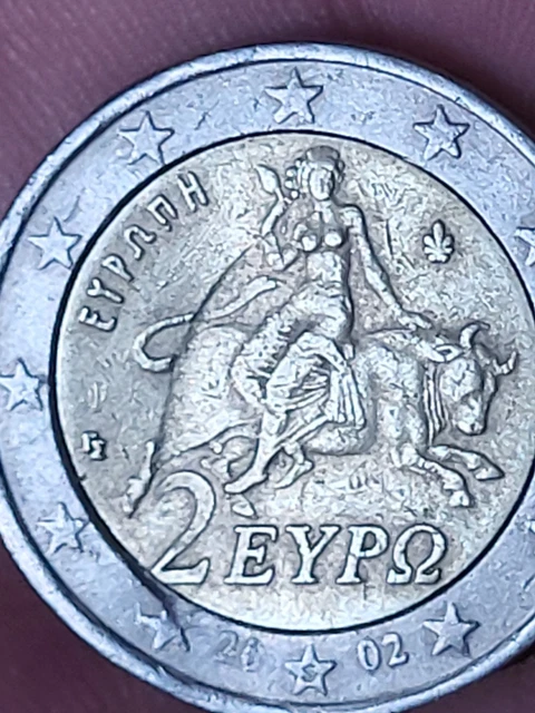 ZWEI EURO MÜNZE Griechenland mit S im Stern Europa auf Stier mit Fehler ...