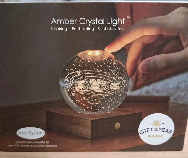 GINGKO AMBER CRYSTAL Light Solar System Crystal Ball 3D lazer engraved ...