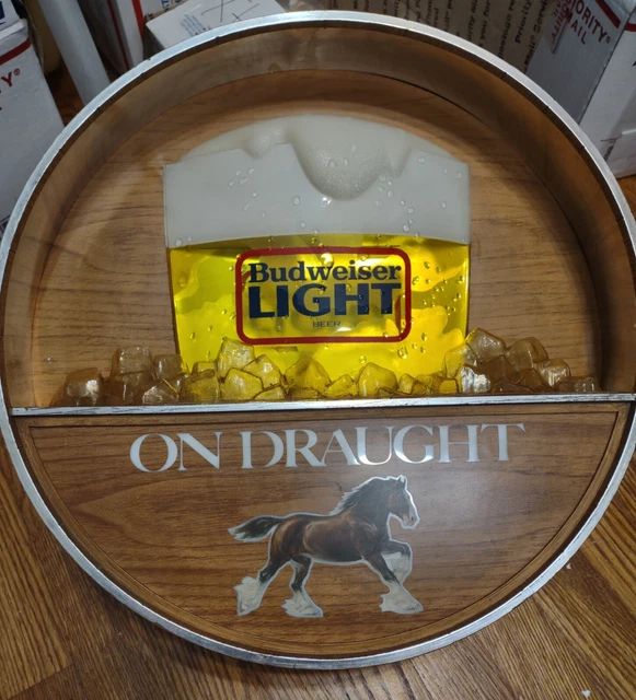 VINTAGE BUDWEISER LIGHT On Draught Barrel Frosty Mug on Ice Lighted ...