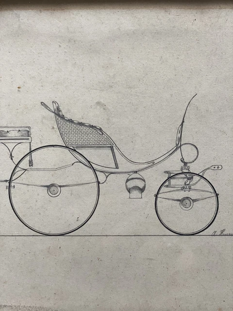 DESSIN CRAYON ENCRE Ancien 1858-1872 Carrossier Hummel Signé À La Main ...