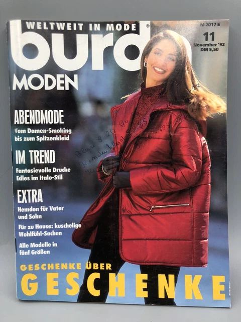 BURDA MODEN STYLE November 1994 Vintage Magazin mit Schnittmuster Nähen ...