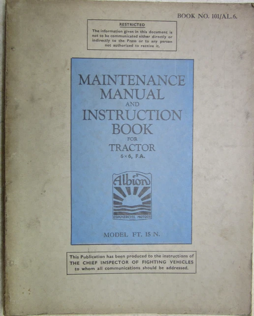 EX WD. ALBION Gun Tractor 6x6 Maintenance Manual & Instruction Book £ ...
