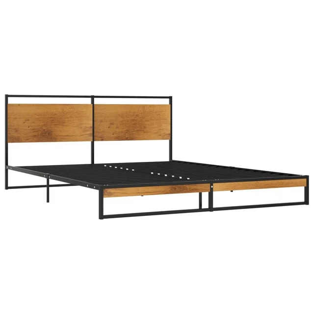 BED FRAME SINGLE Black Powder-Coated Metal Steel & Melamine MDF ...