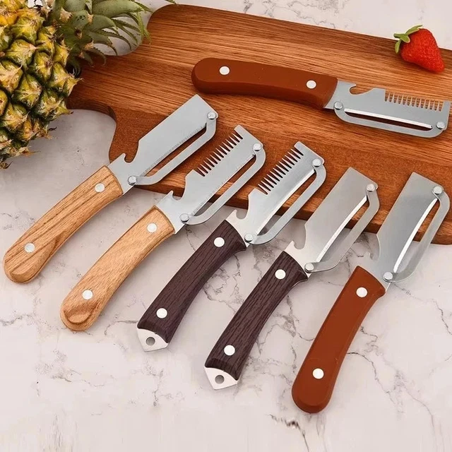 3-IN-1 STAINLESS STEEL Vegetable Peeler Julienne Slicer Cutter Wooden ...