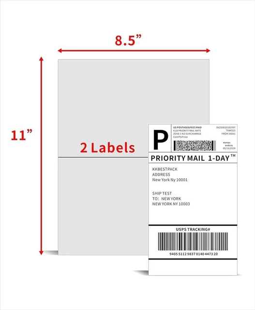 HALF SHEET SHIPPING Labels - 2 Per Page, 200 Labels - White 8.5 x 5.5 ...