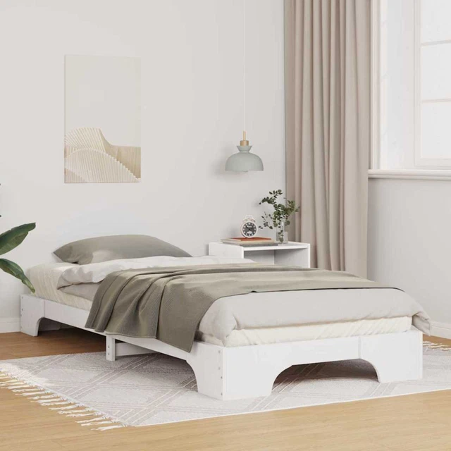 WOODEN FLOOR BED Frame with Storage, White, Compact Design for Small ...